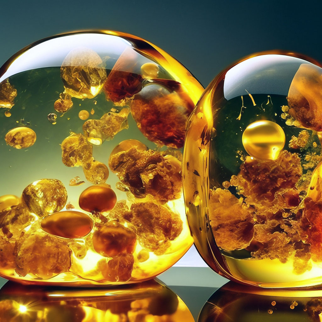 "Large rounded transparent blocks of amber, with small bubbles and ...