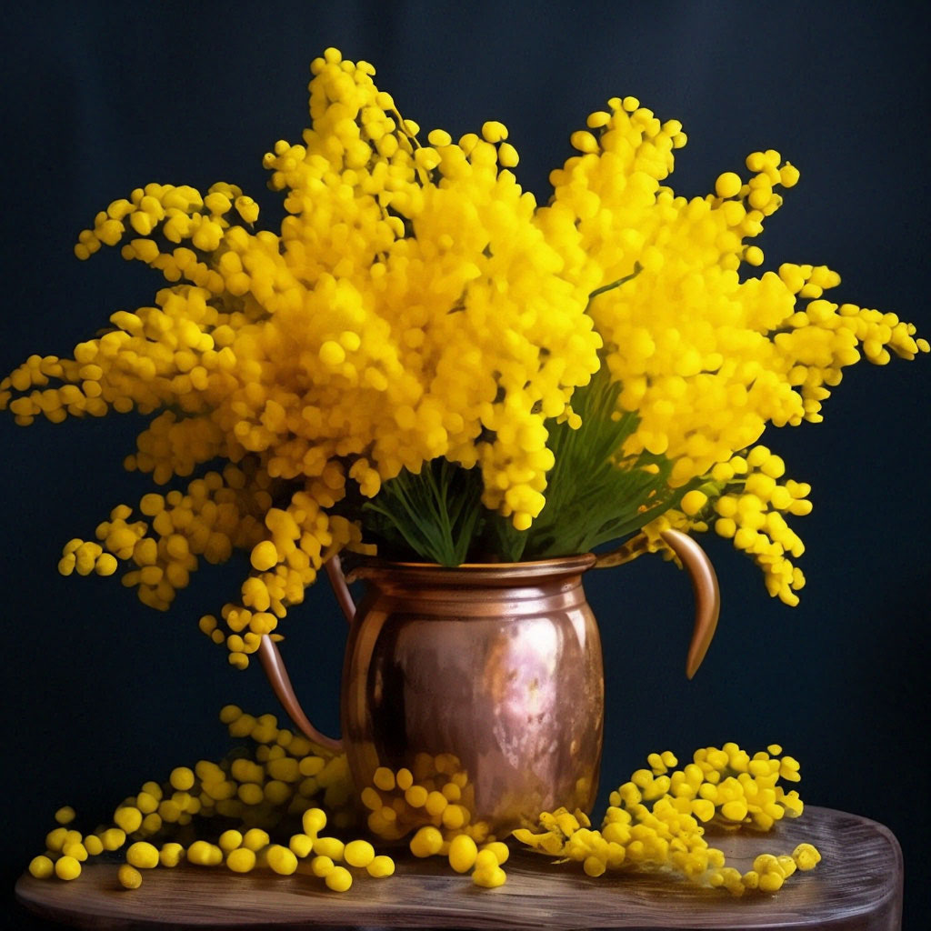 "March 8 bouquet of mimosa" — image created in Shedevrum