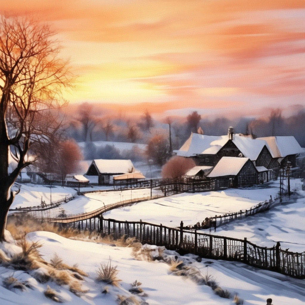 "Pastoral landscape,heavy snow falling,top view,English multi-layered ...