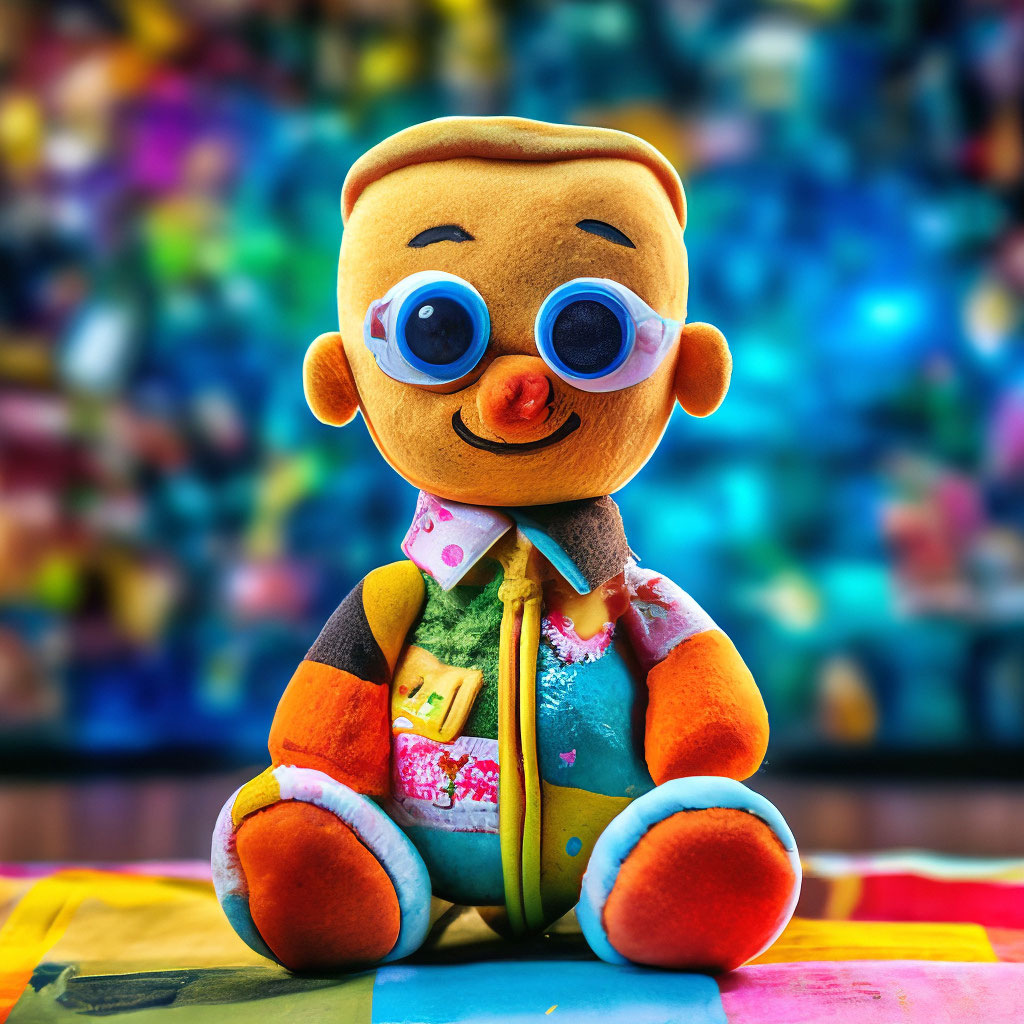 "Soft toy, politician, sitting, made of scraps of fabric, seams ...