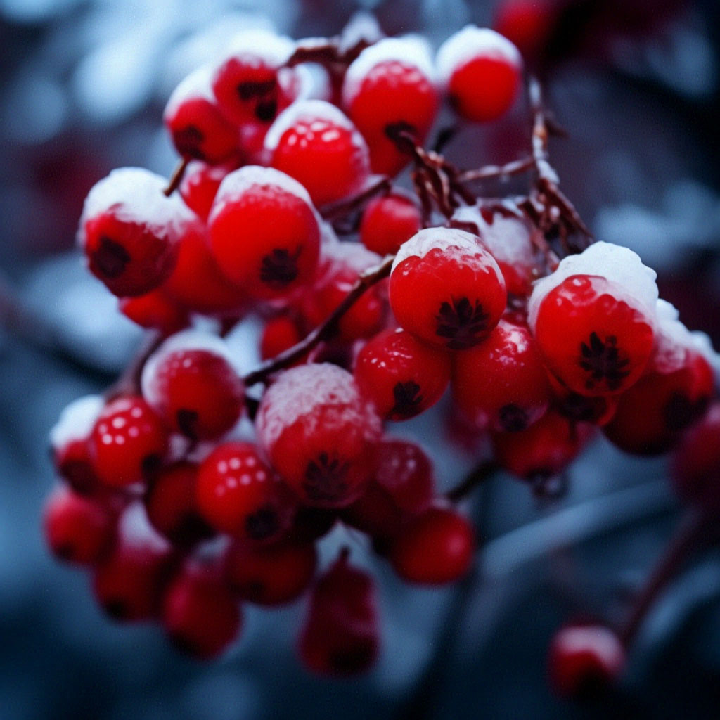 "Mountain ash, snowflakes, beautiful, realistic" — image created in ...