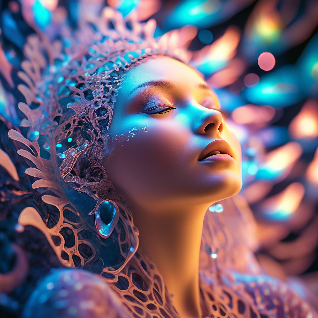 "A surreal and vintage pastel filigree photo,fractal,bioluminescence ...