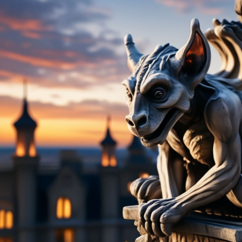 "Cute marble gargoyle on the roof of a…" — image created in Shedevrum
