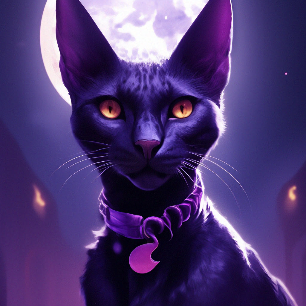 "A big, thin purple cat, with long …" — image created in Shedevrum