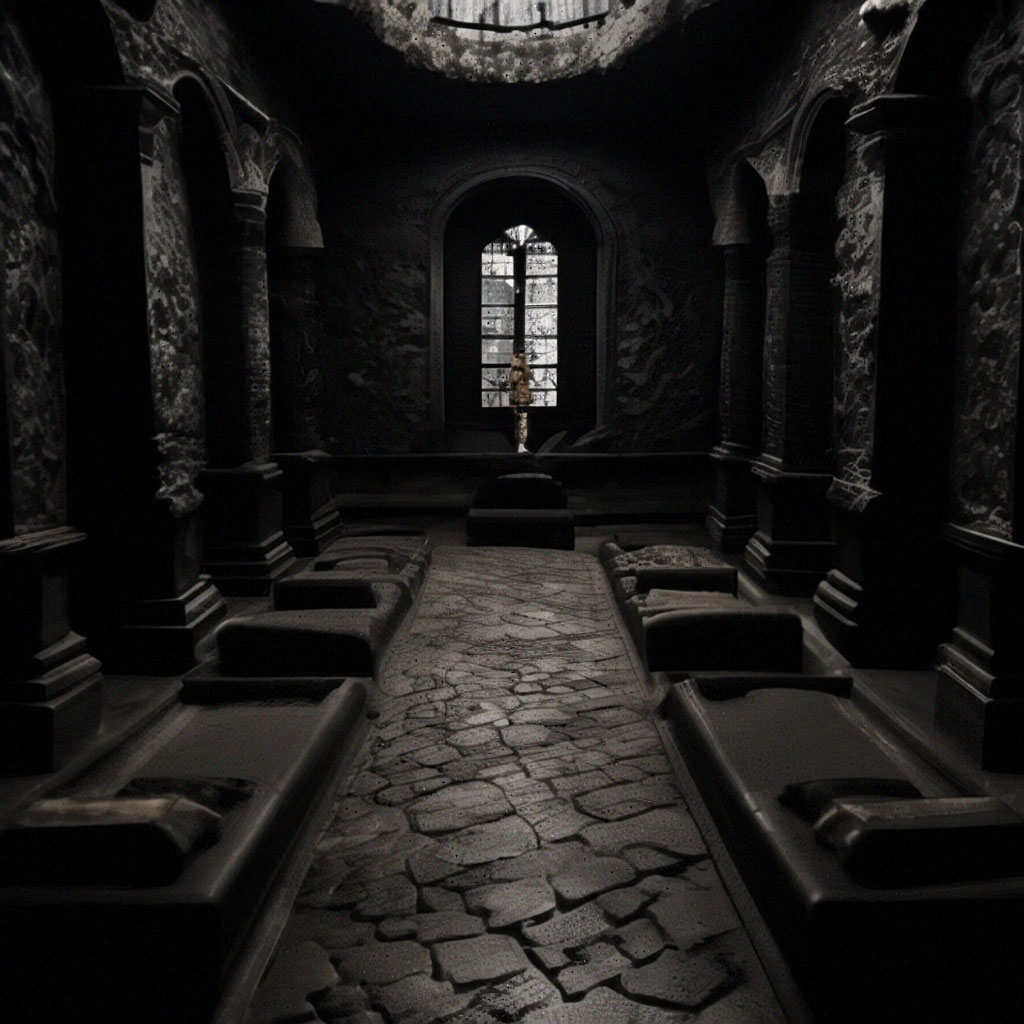 "The room with the graves" — image created in Shedevrum