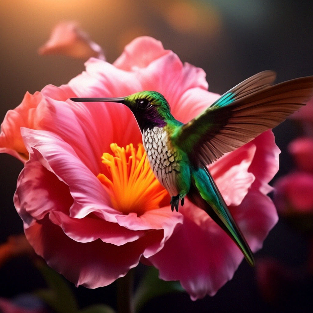 "Hummingbird inside a huge beautiful flower, 3D, professional photo, 4k ...