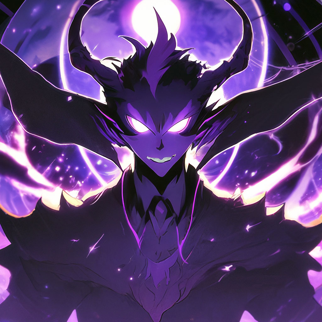 "Shadow Fiend, demon, night, purple eyes, glow, planets, stars, black ...