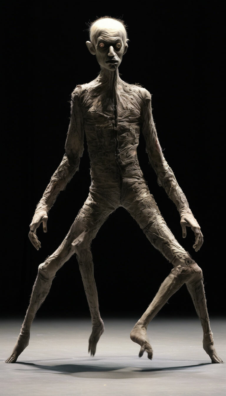 "A human multi-leg in a creepy performance." — image created in Shedevrum