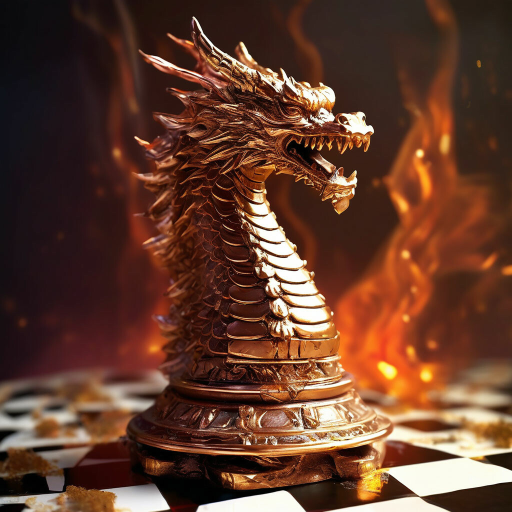 "Rook carved chess piece in the form of dragons in red gold, a rook ...