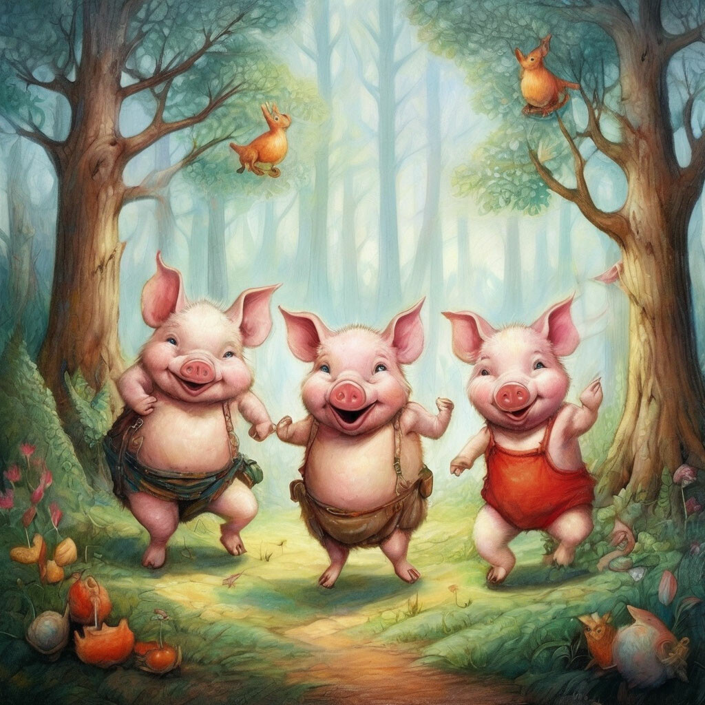"Three magical piglets Nif-Nif, Naf-Naf, Nuf-Nuf are dancing in a ...