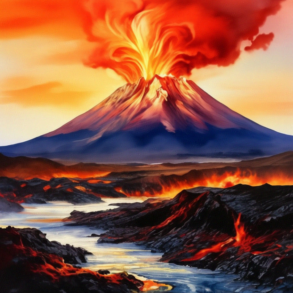 "English multi-layered watercolor. Lava Day view from afar, double ...