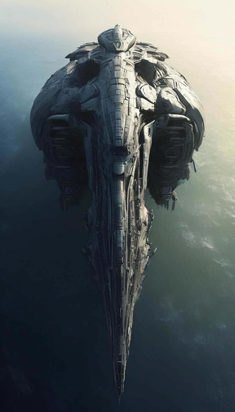"Alien battle cruiser, fantastic realism, science fiction, aesthetics ...