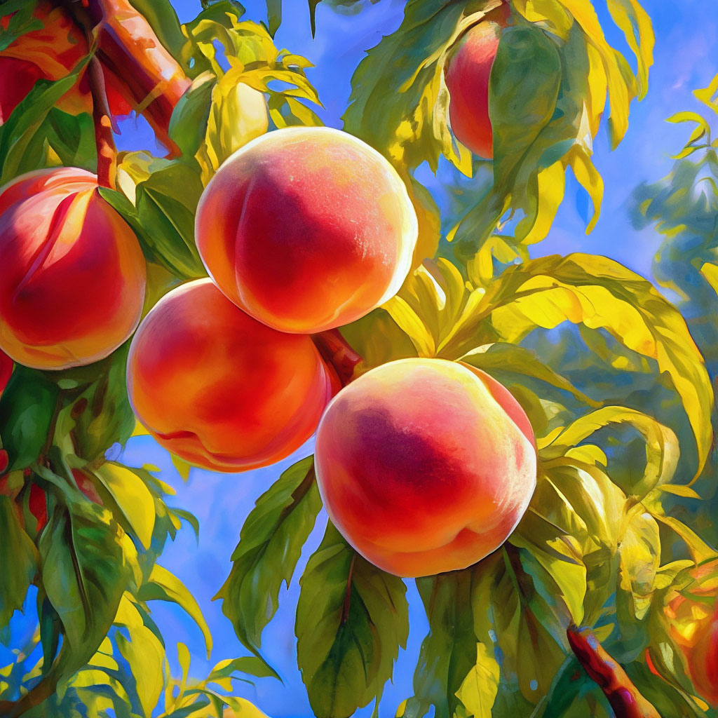 "🍑peach tree branch with ripe peaches, high quality photorealism Monet ...