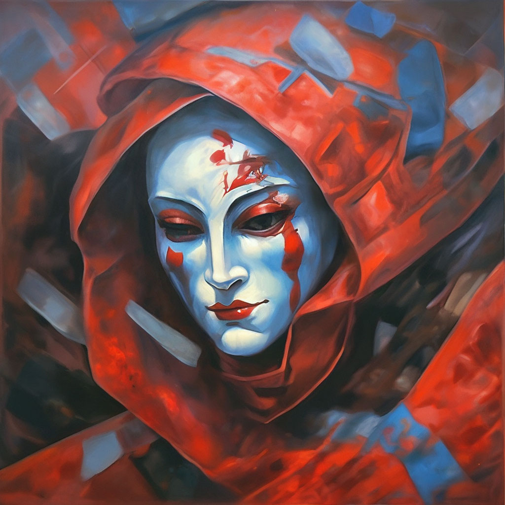 "People always hide their pain behind a mask" — image created in Shedevrum
