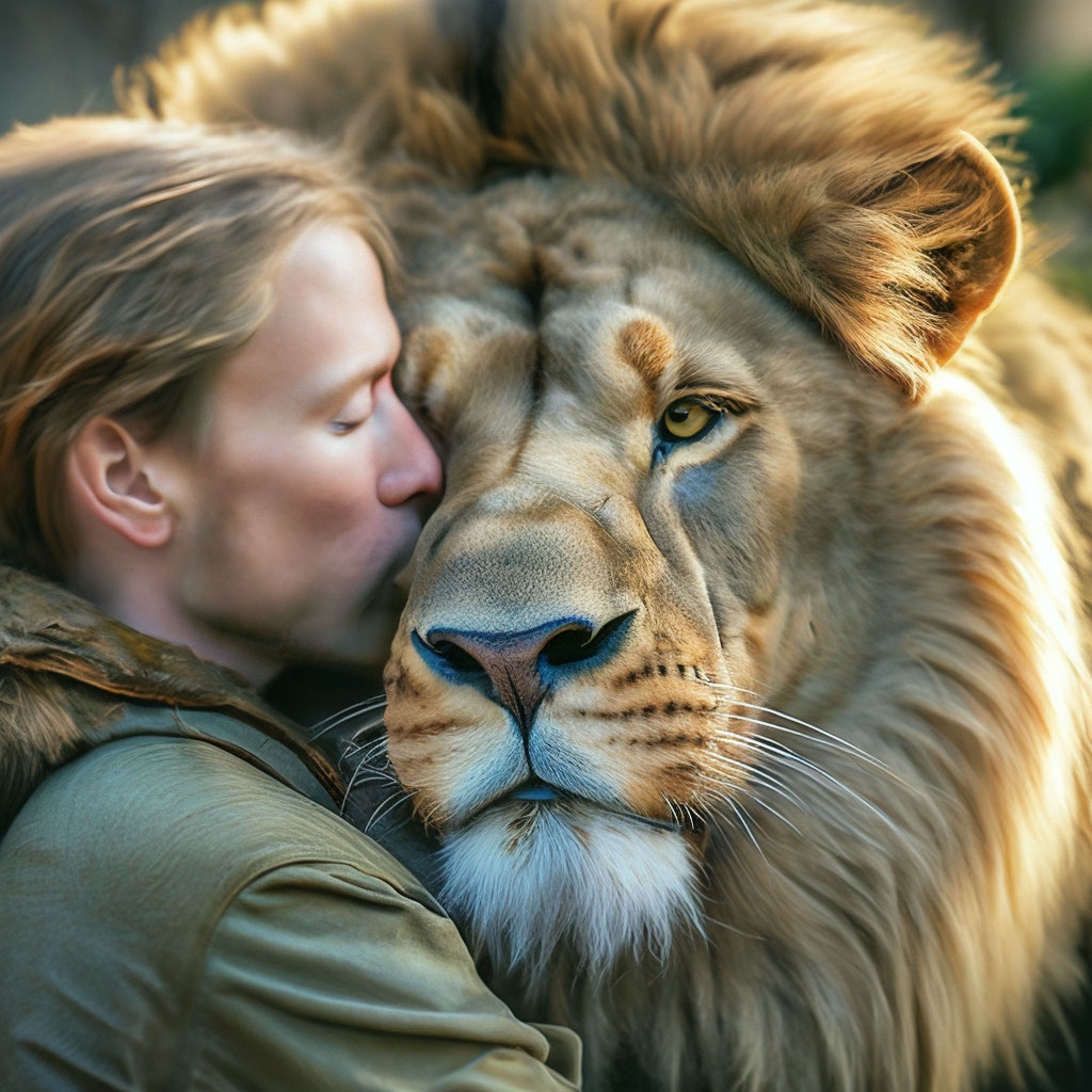 "Affectionate lion" — image created in Shedevrum