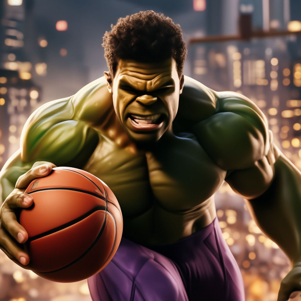 "Hulk smiling, virtuoso, talented, deftly twirling a basketball on his ...