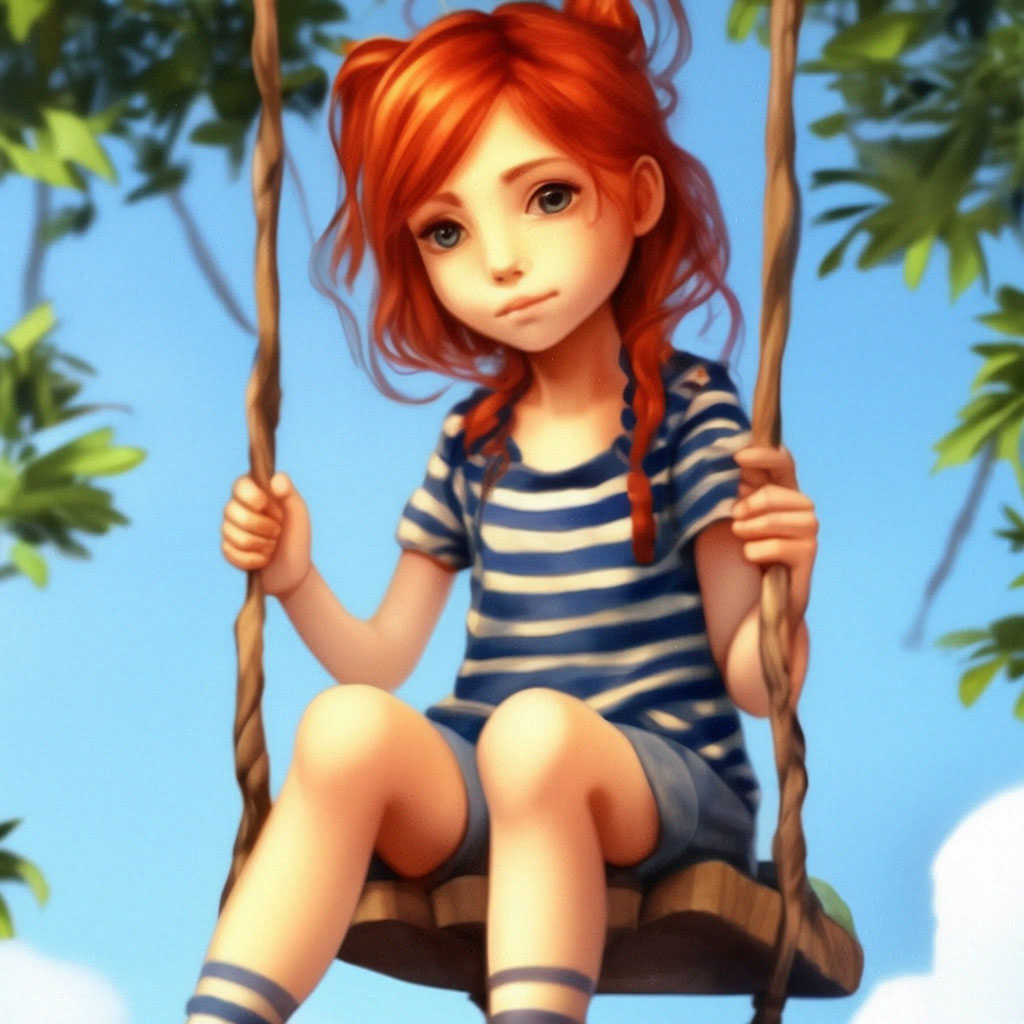 "Pippi Longstocking Girl with pigtails* on her head, short dress, long ...