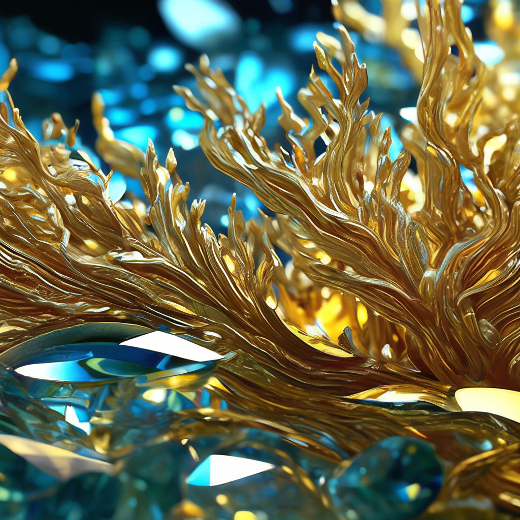 "glass sea, textural, every bend is visible, gems, light fon ...