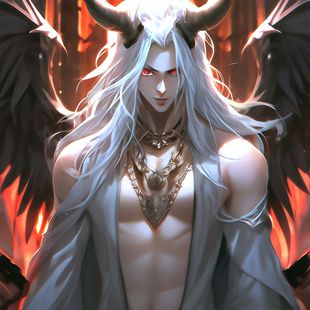 "Incubus, demon guy, elegant face, view from afar, albino, long hair ...