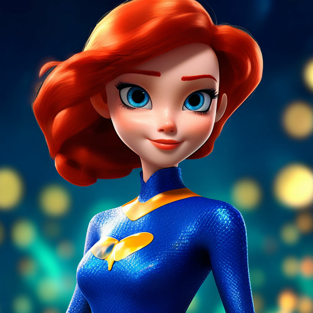 "High fashion red-haired beauty Ariel as a super heroine in the style ...