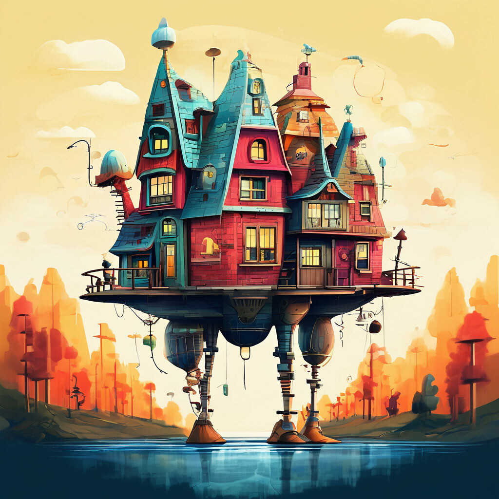 "Children's houses on legs illustration futurism 2D cartoon" — image ...