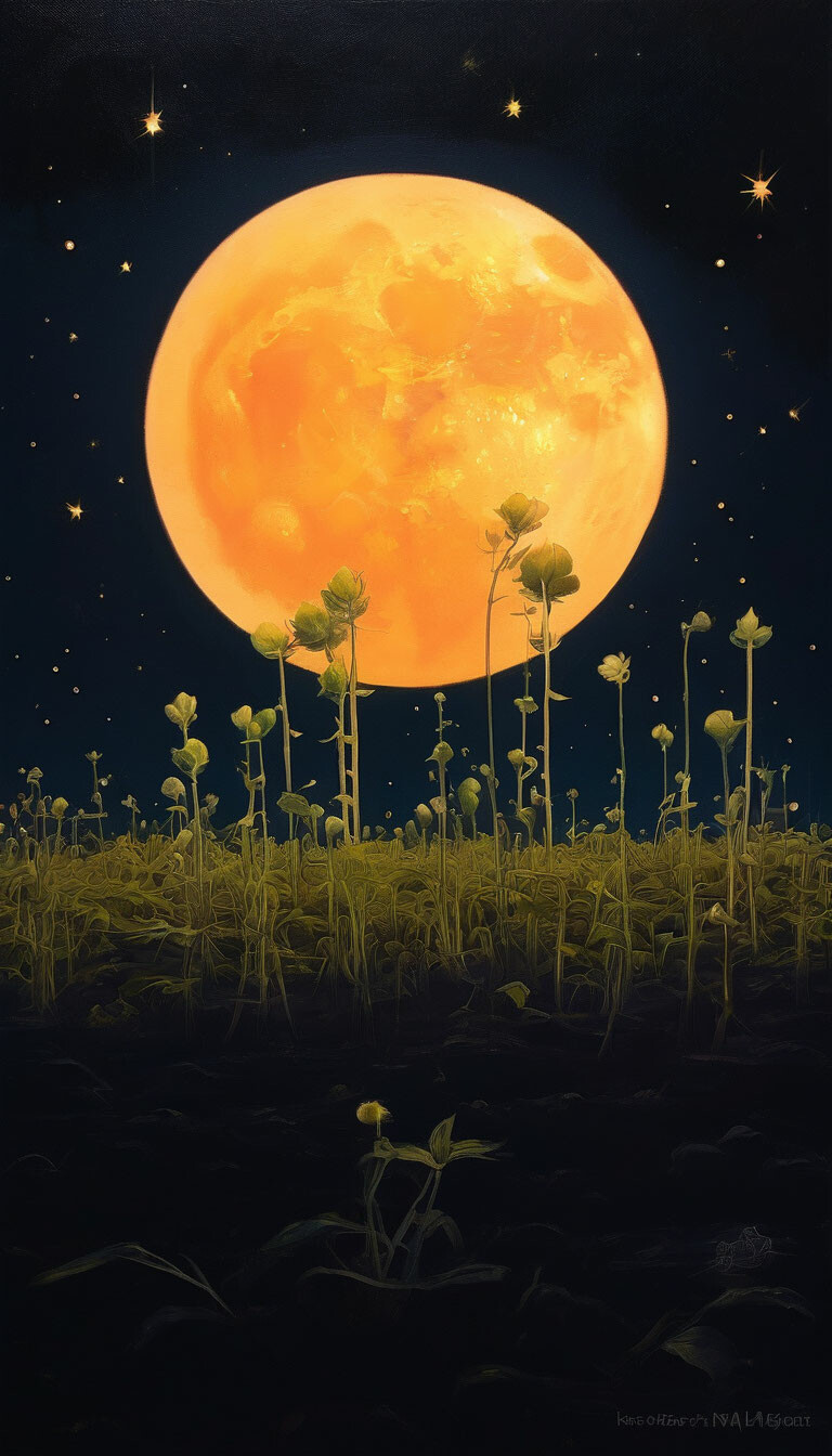 "Sunrise sprouts , night, moon" — image created in Shedevrum