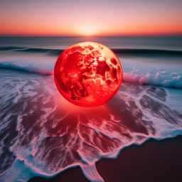 «A giant glowing ball, an exact replica of the red moon, is thrown by a ...