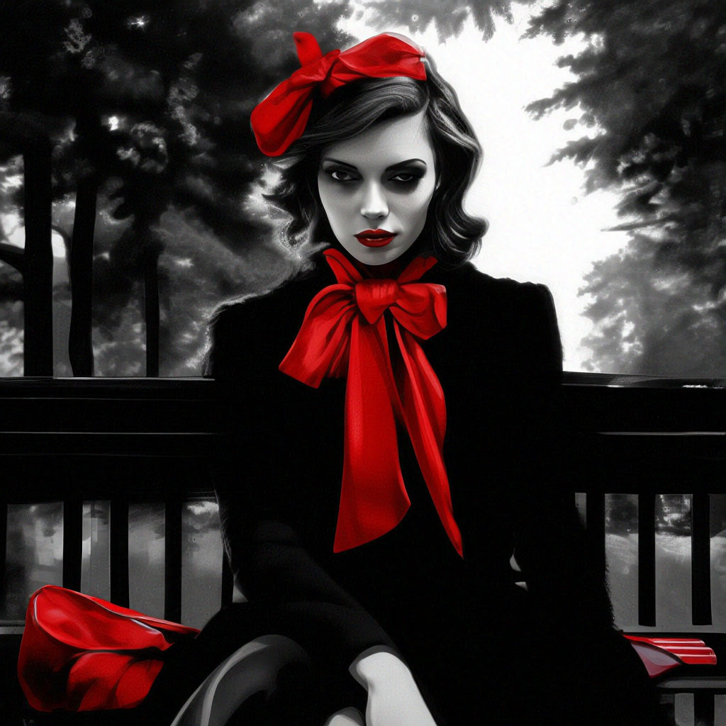 "Beautiful girl, with a red bow, sitting on a bench in the park, Worms ...