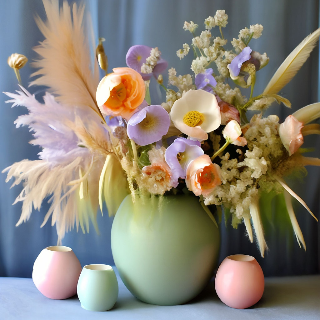 "Delicate floral arrangement spring, reed, physalis, dry poppy boxes ...