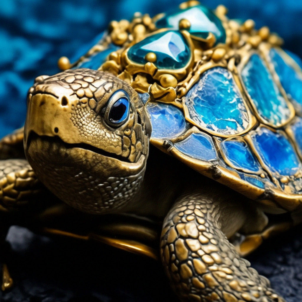 "The queen of the Blue Turtle shell is covered with precious stones ...