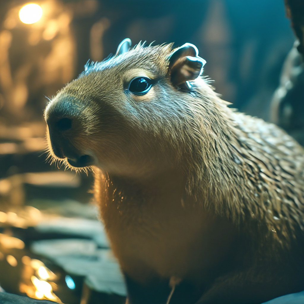 "Capybara in the underground city, gloomy,dark,humid, aesthetic ...