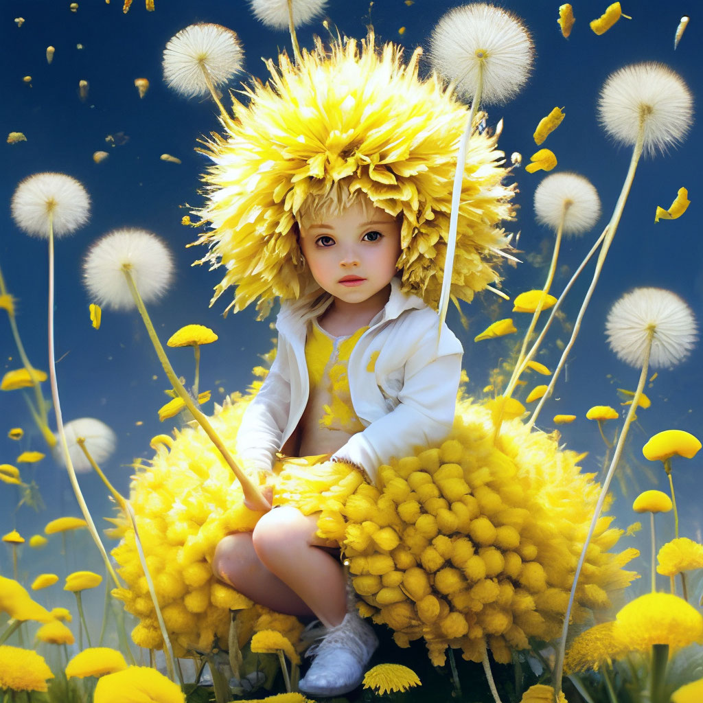 "Fabulous magical creature hybrid dandelion-a cute child in a fluffy ...