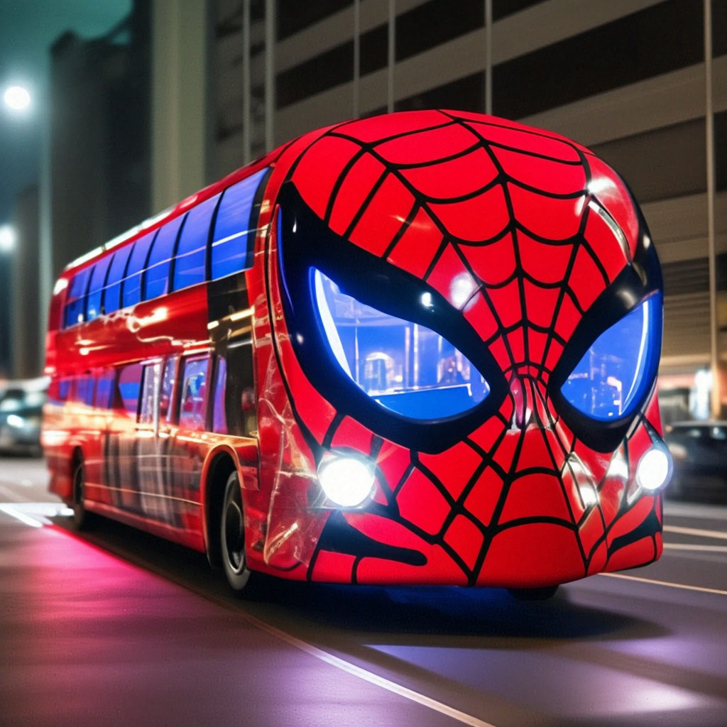 "Bus in the form of Spider-Man,mask,Marvel comics" — image created in ...