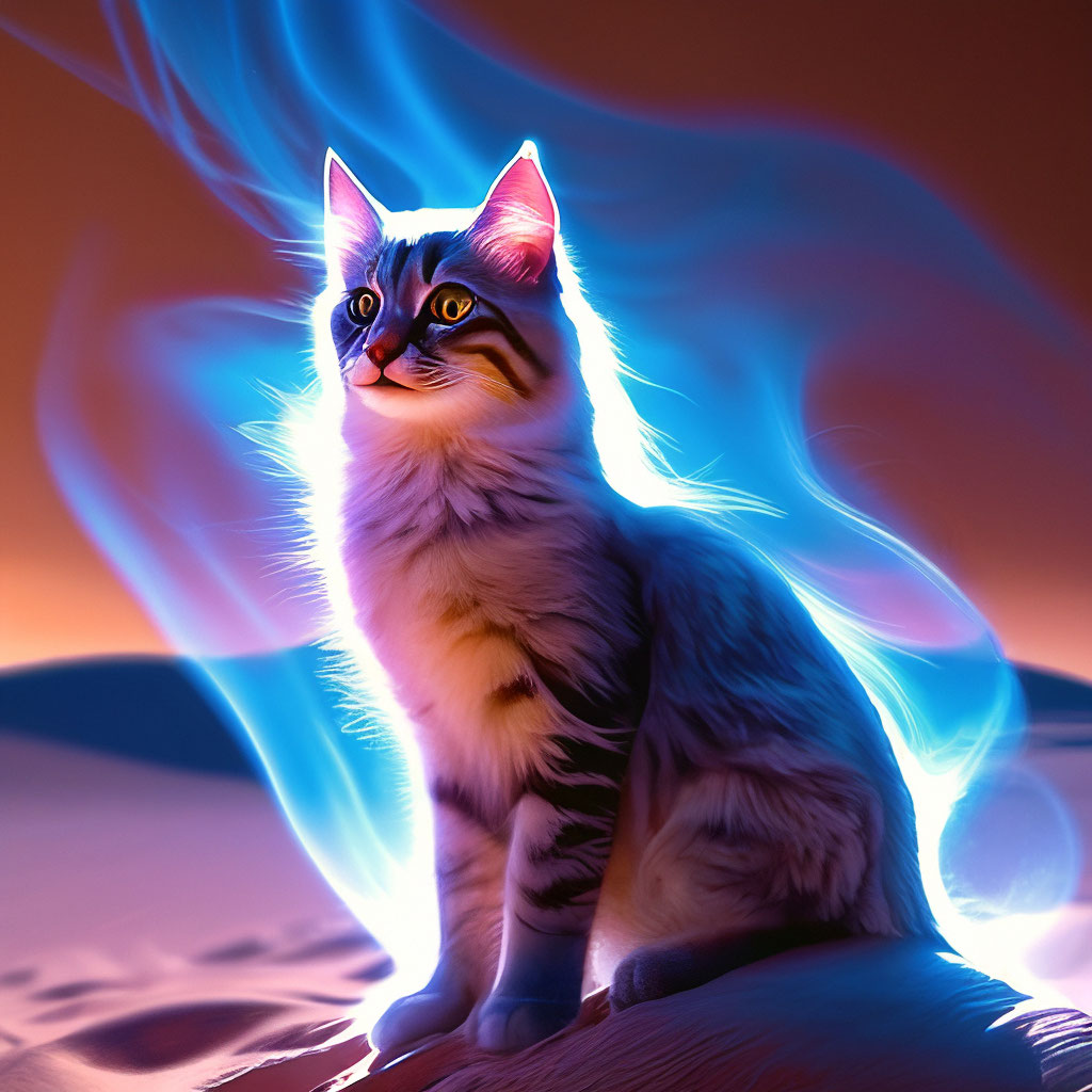 "Cat, ghostly desert wind, mirage, fractal, fantasy." — image created ...
