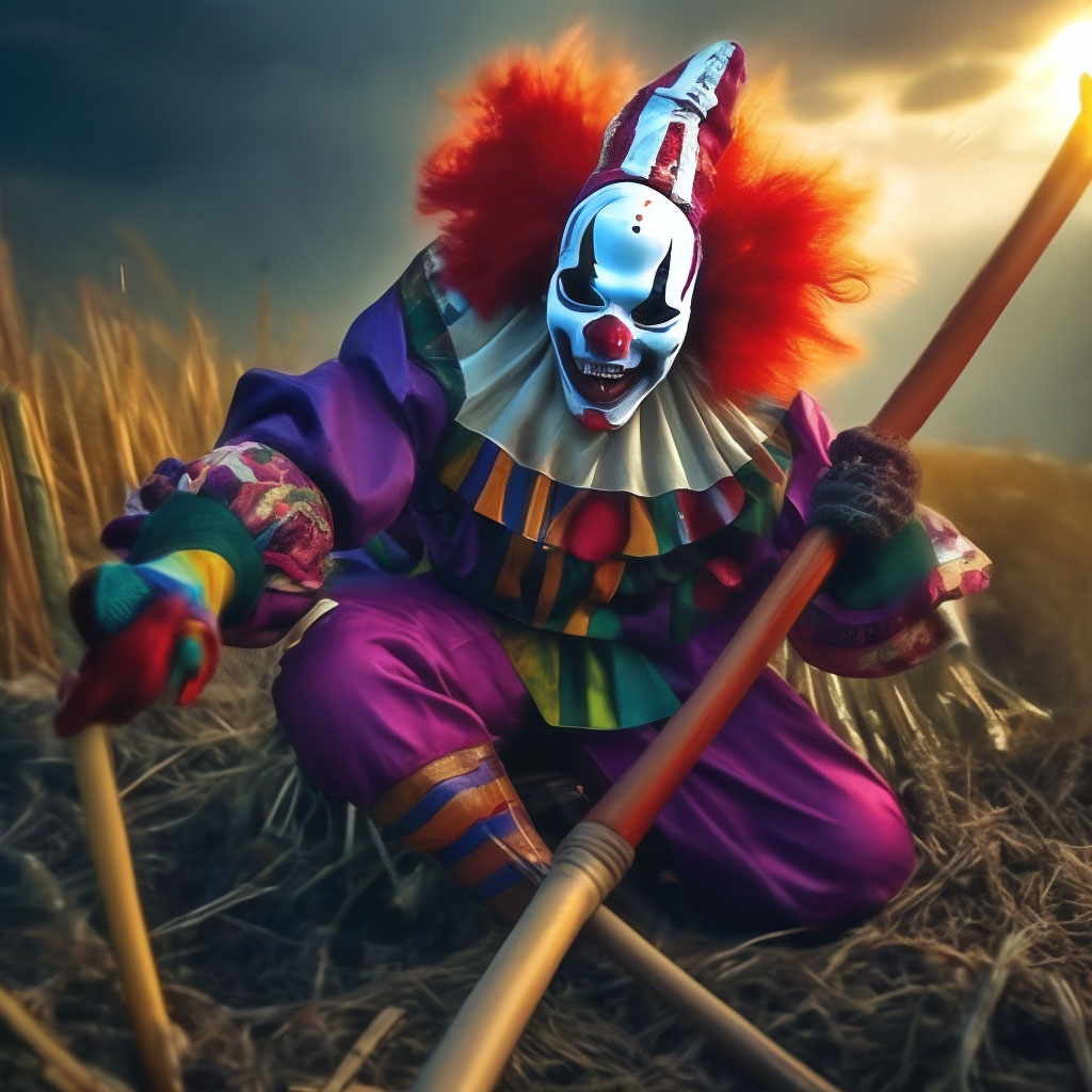 "Megafotosemka the evil clown stepped on a rake" — image created in ...