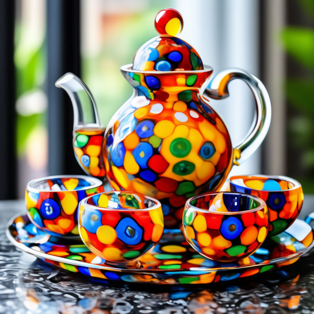 "Murano glass tea set, millefiori/millefiori, mosaic glass,glass ...