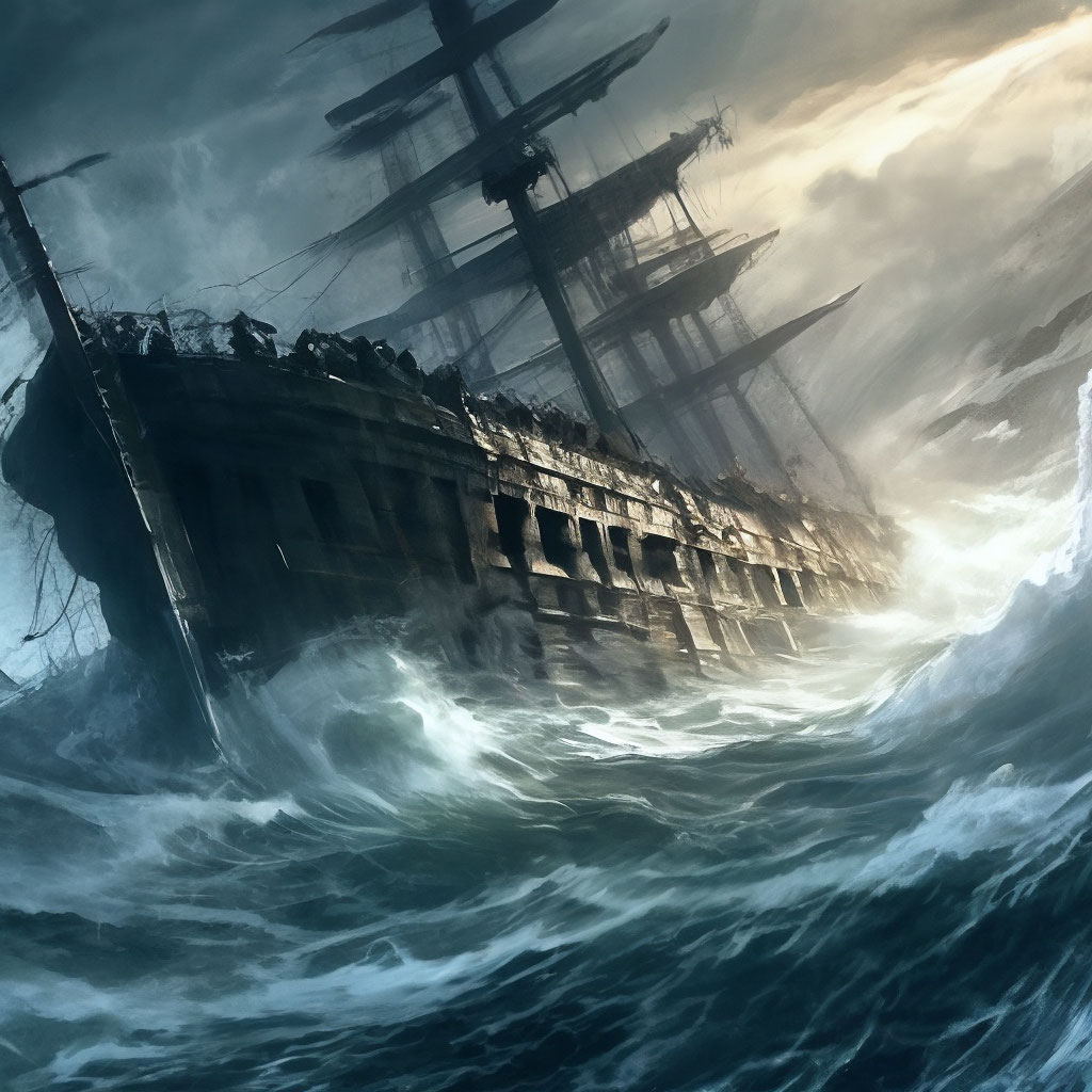 "Raging ocean, a lonely ship lost in the waves, haze, Gothic, fantasy ...