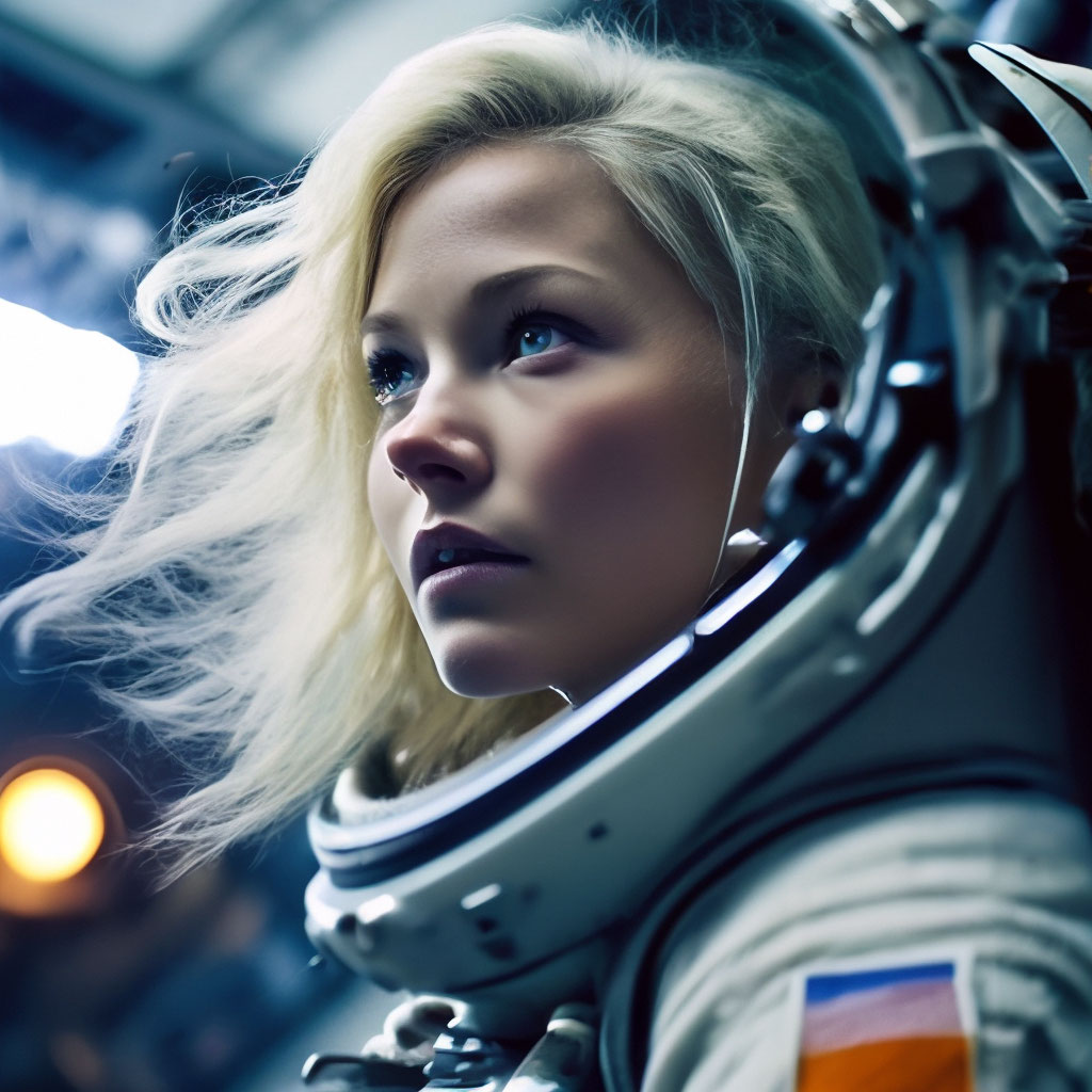 "A very beautiful blonde girl, an astronaut, dodges bullets like in the ...