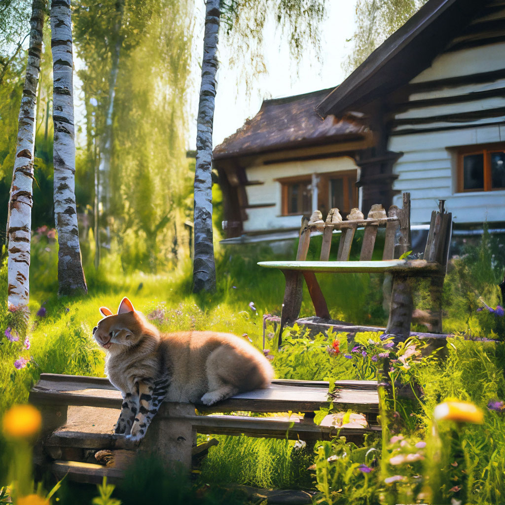 "An old house in the village, flowers, a birch forest all around, a ...