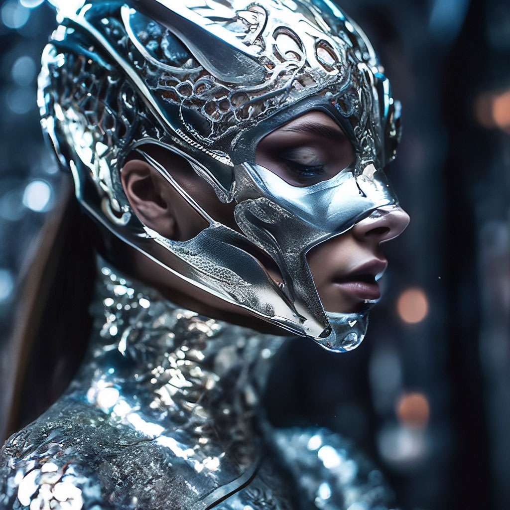 "Liquid metal balaclava, metamorphosis,anthropomorph, glitter, high ...