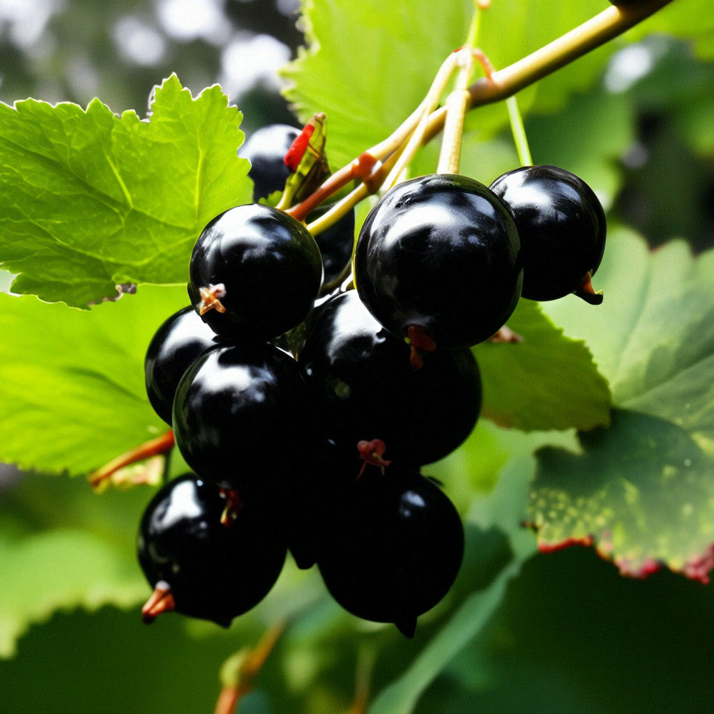 "A sparkling picture. sketch. an elegant bush of black currant berries ...