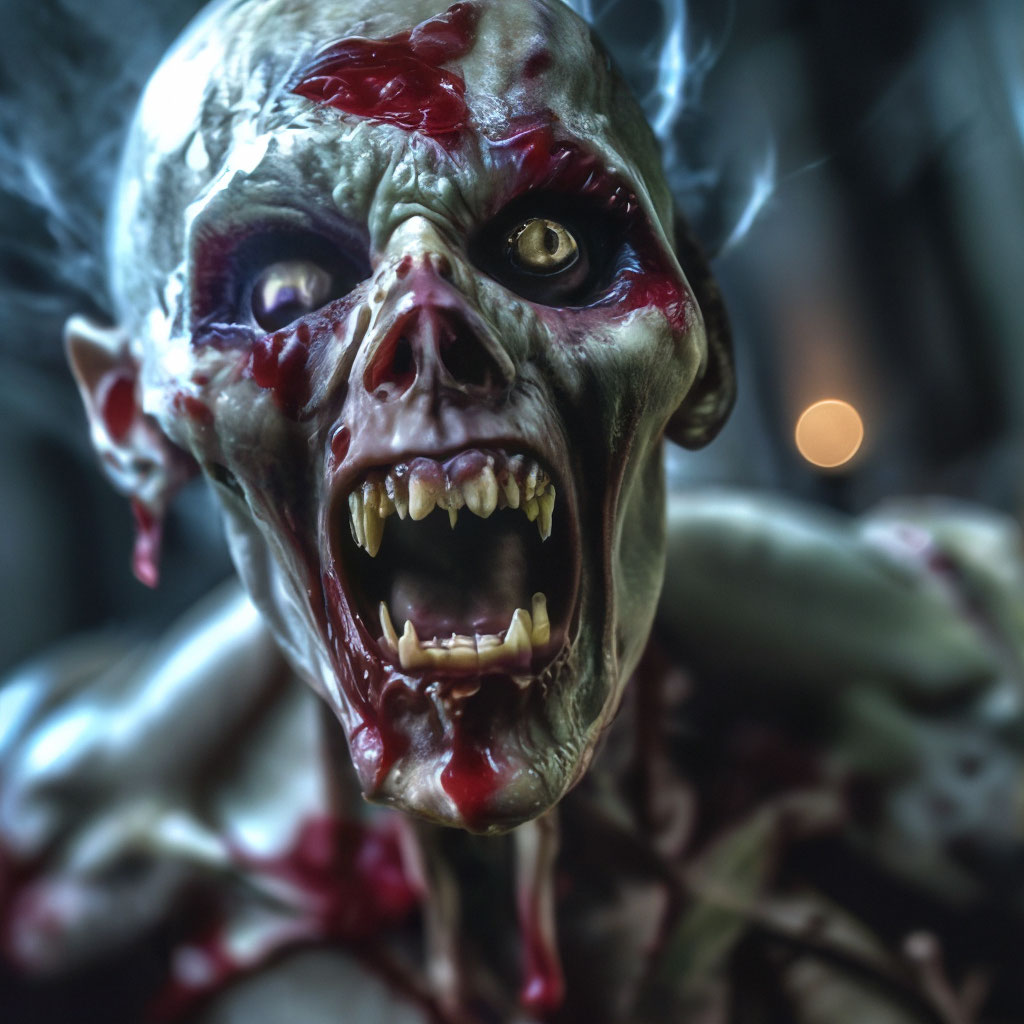 "Photorealism, Zombies, terribly scary, with falling skin,scars from ...