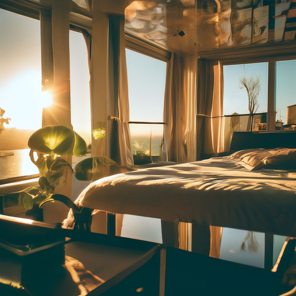 "The distorted reflections, a early morning bedroom, surrounded by all ...