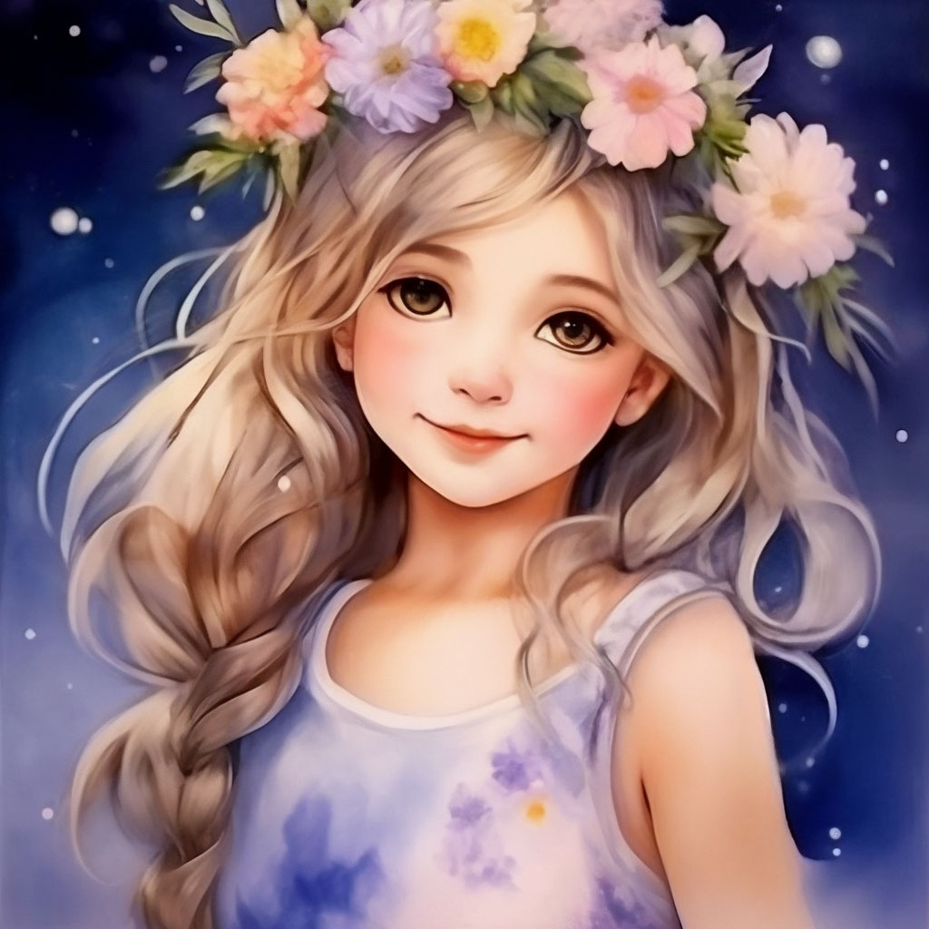 "Cute flower girl astra fantasy, beautiful, romantic, watercolor with ...