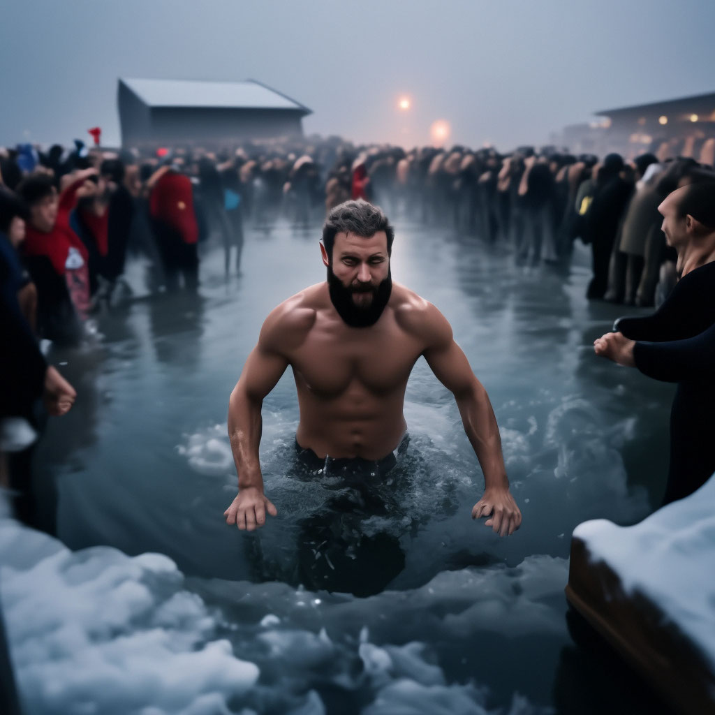 "Epiphany bathing in the ice hole" — image created in Shedevrum