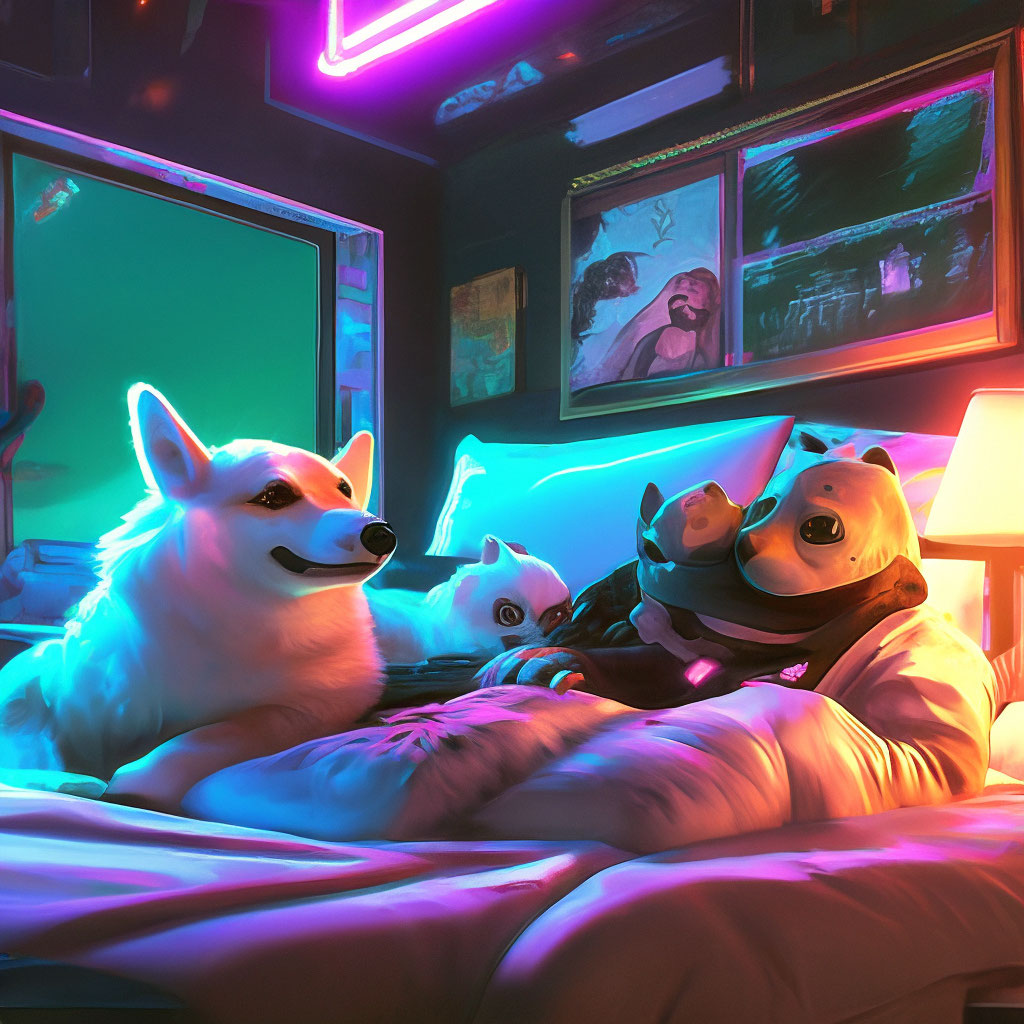 "A big goose, a corgi dog Tofi and a …" — image created in Shedevrum