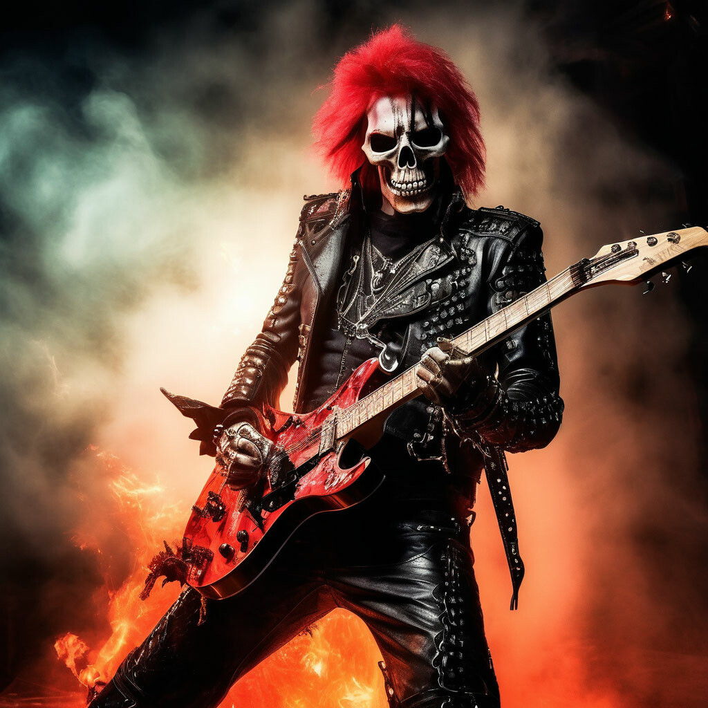 "Live real shots of An outrageous skeleton rocker in a cool leather ...