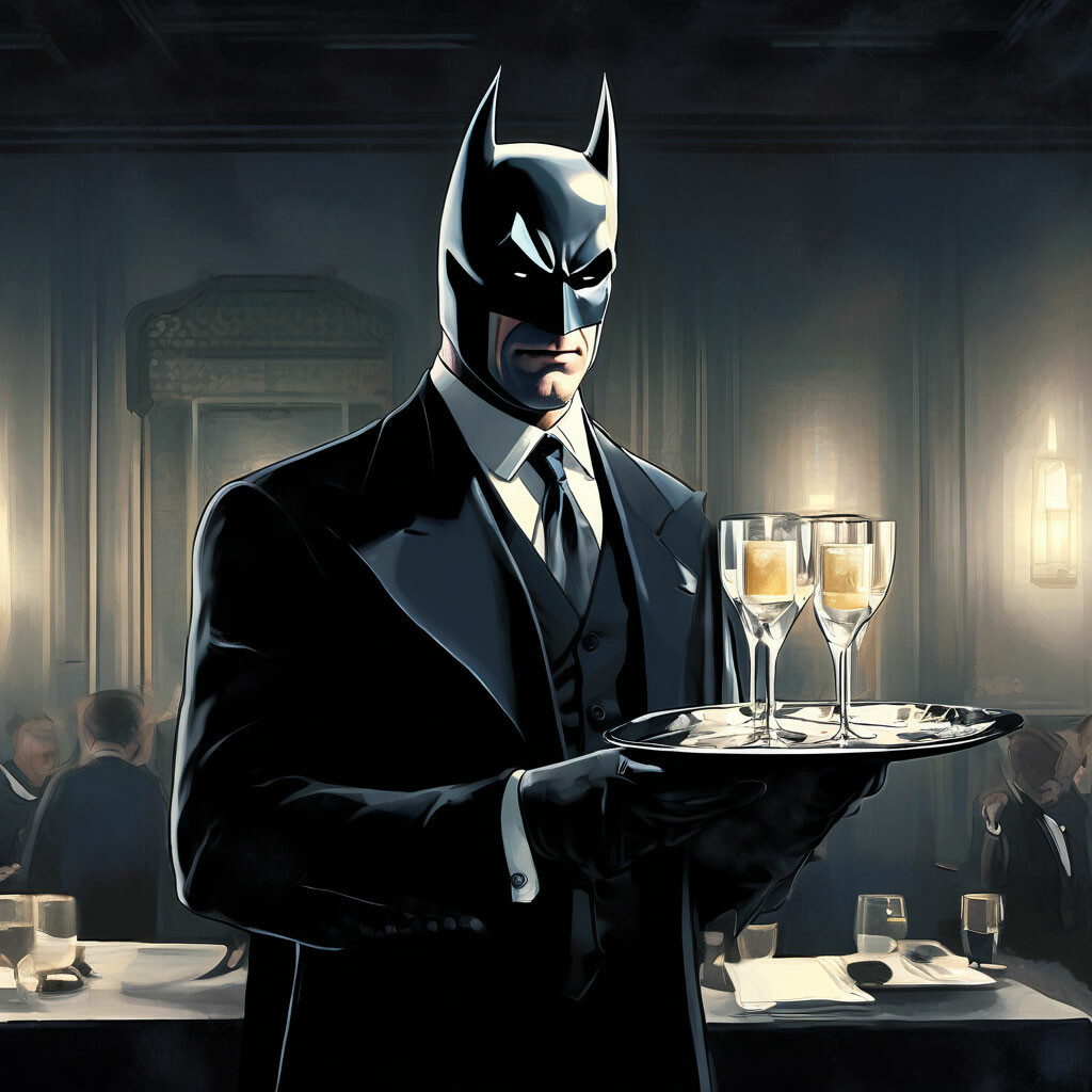 "Batman a waiter in a strict suit …" — image created in Shedevrum