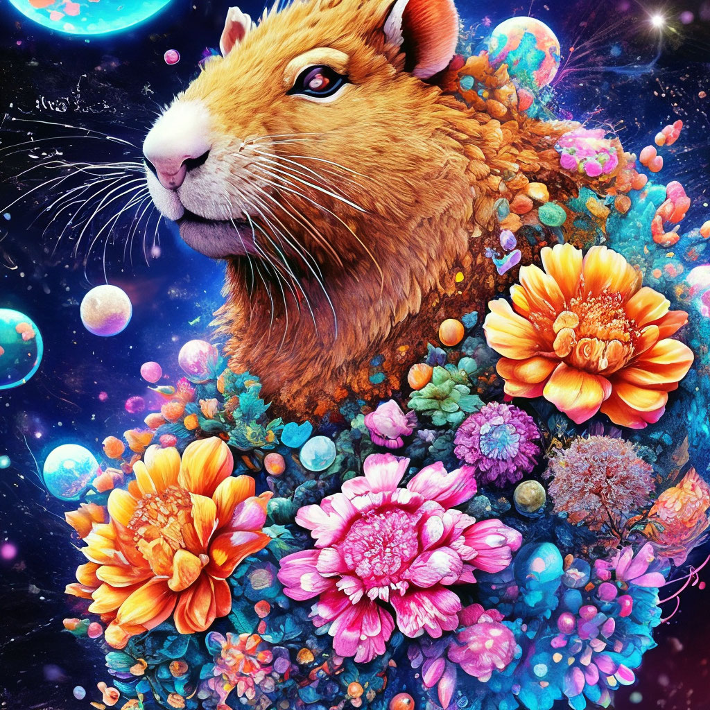 "☀️ capybara high resolution; ultra-detailed floral outer space ...