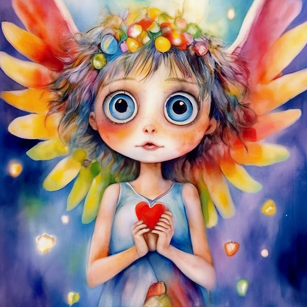 "I believe in magic, miracles and Love! Funny big-eyed angel with wings ...